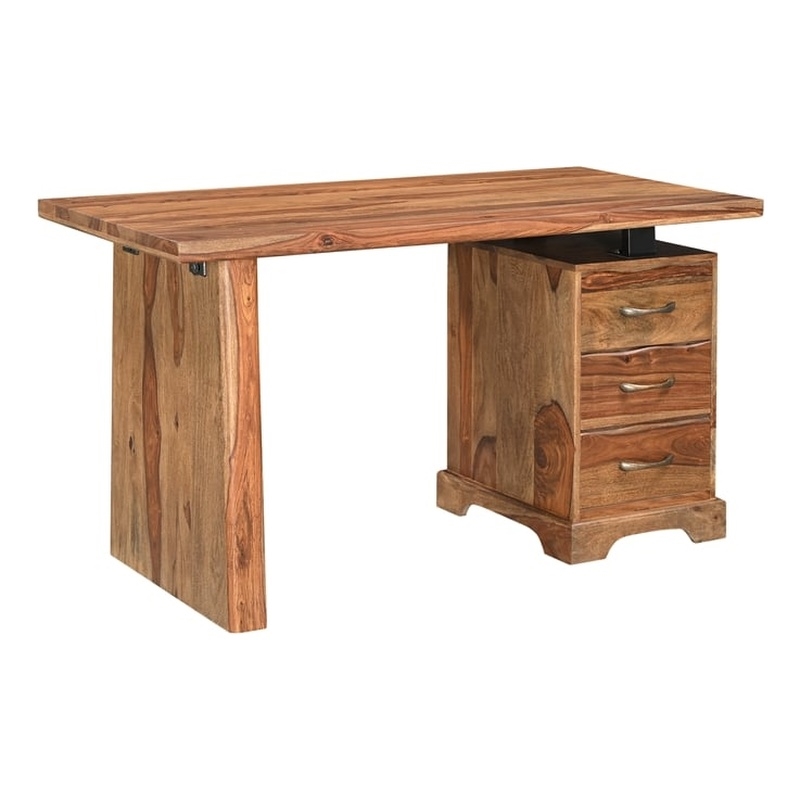 Taran Designs Darcy 3 drawer Live Edge Solid Wood Writing Desk in Brown