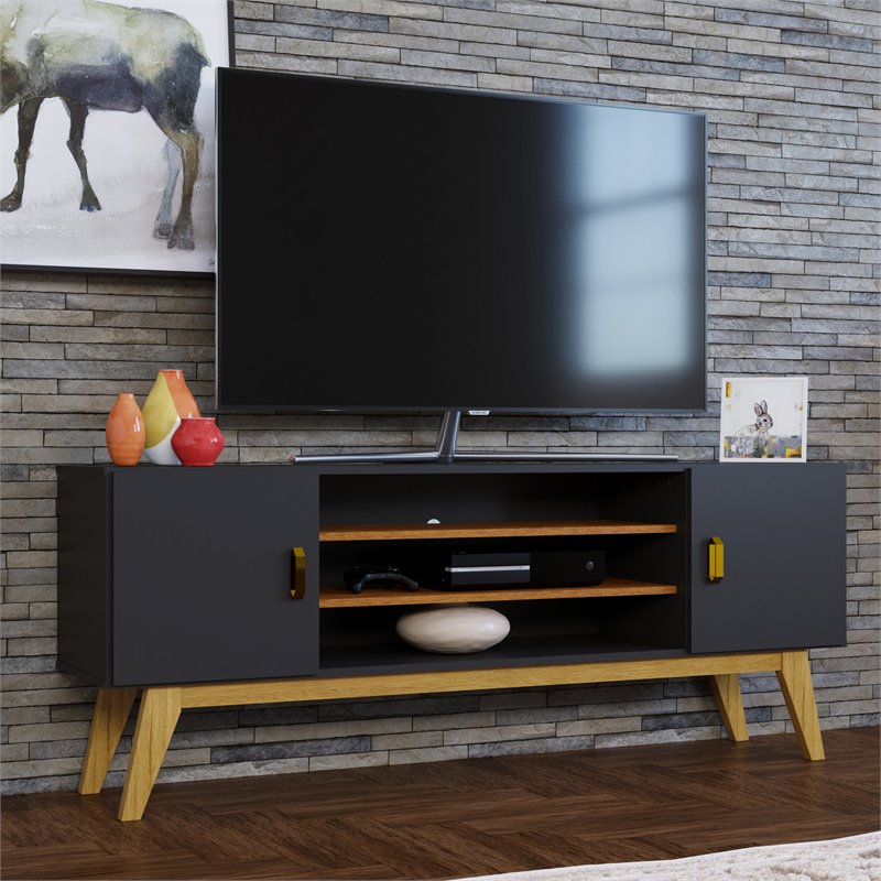 Boahaus Atlanta 3-Shelf Modern Wood TV Stand for TVs up to 58" in Black ...