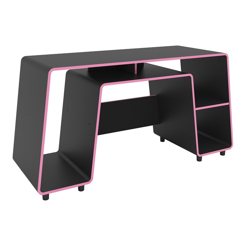 Boahaus Nagoya Modern Wood Gaming Desk with Shelves in Black/Purple ...