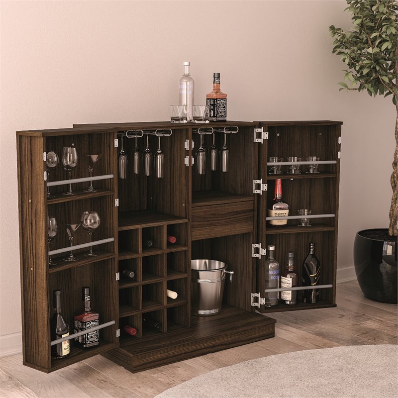 Boahaus Liverpool 1-Drawer Modern Wood Expandable Bar Cabinet in Dark ...