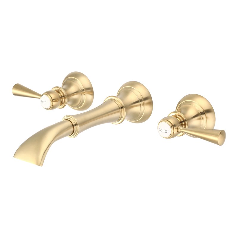 Water Creation Wall Mount Lever Handles Brass Lavatory Faucet in Satin ...