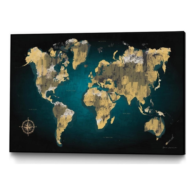 Giant Art Canvas 36x24 Sketched World Map Framed in Multi-Color ...