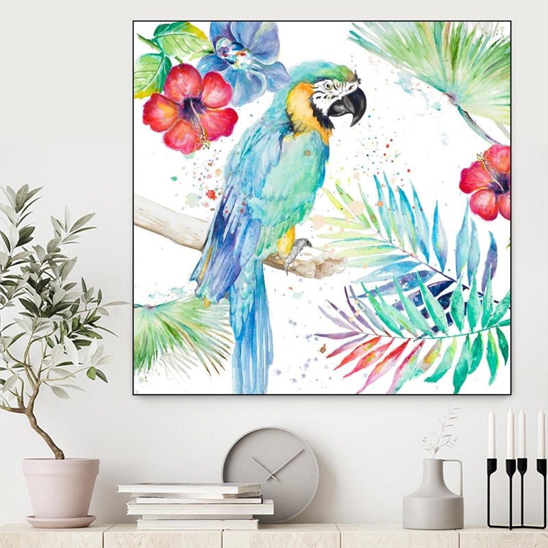 Giant Art Canvas 20x20 Parrot On Tropical Palm Background Framed in ...