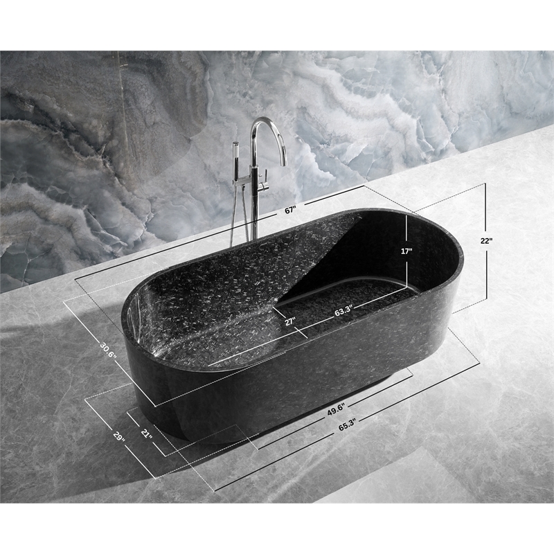 Odessa 67 in. W x 30.7 in. D Freestanding Forged Carbon Fiber Bathtub ...