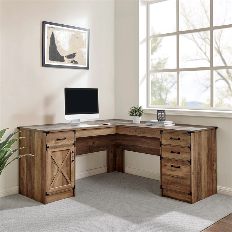 Oxford L-Shape Executive Desk in Rustic Oak