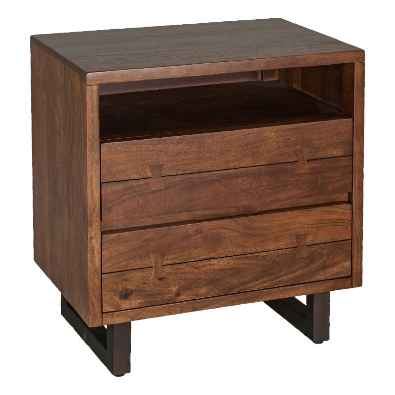 World Interiors Glenwood 2-Drawer Acacia Wood Live Edge Night Stand in ...