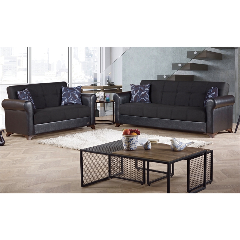 Beyan Signature Passaic 90" Fabric Convertible Sleeper Sofa in Black ...