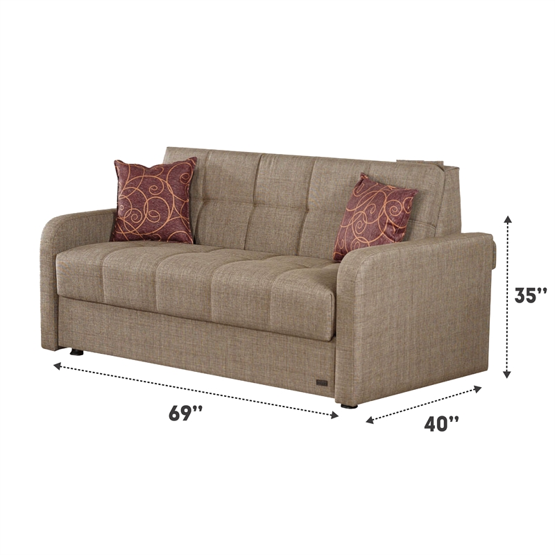 Beyan Signature Madrid 69" Fabric Pull Out Sleeper Sofa in Brown ...