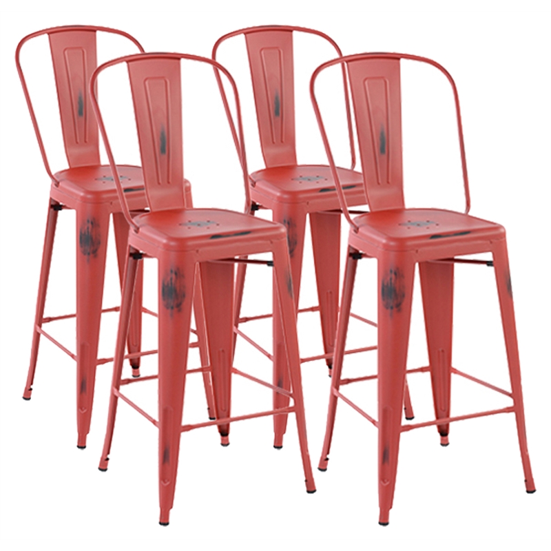Homycasa Thocar 29" Transitional Metal Bar Stools in Red (Set of 4) | Cymax Business