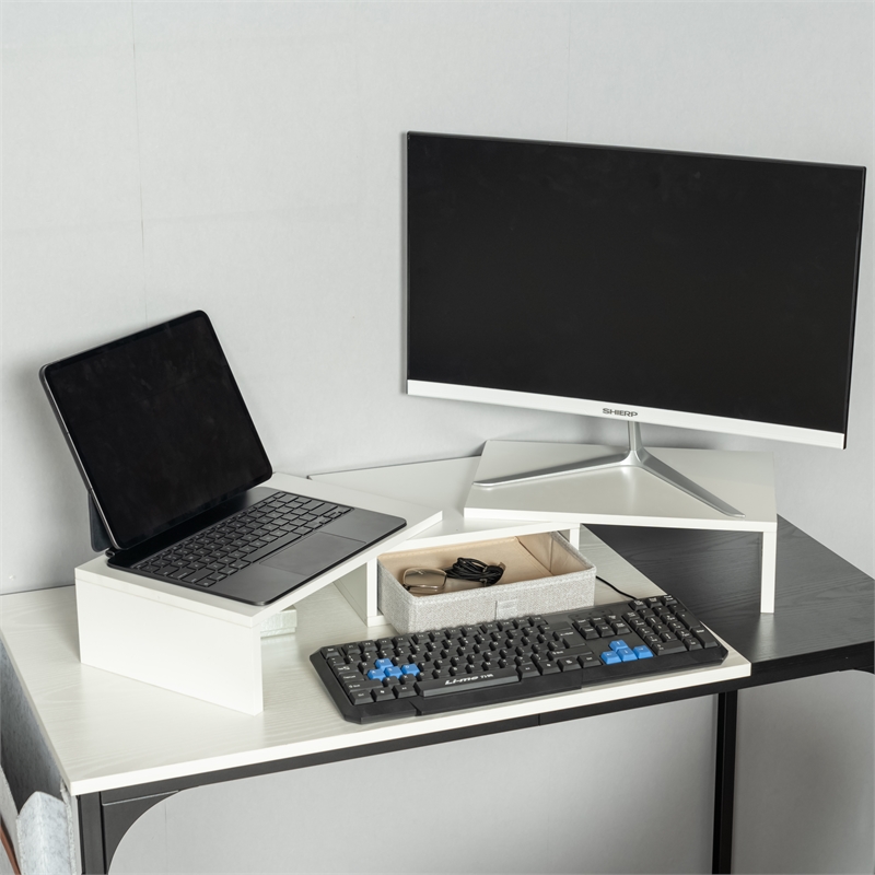 Homy Casa White Dual Monitor Stand Riser - Expandable & Angled Desk ...