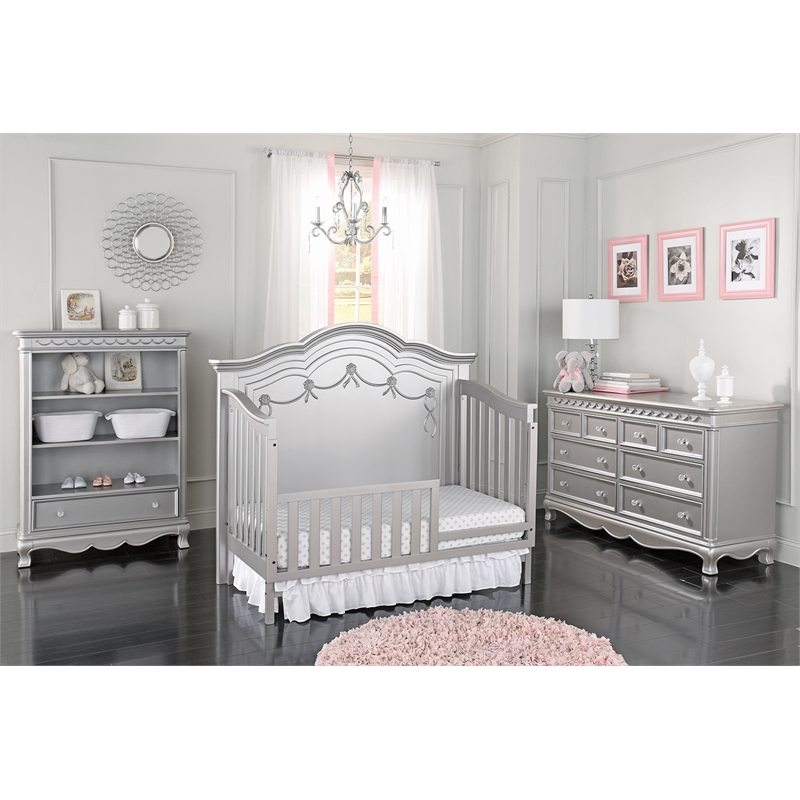 Baby Cache Adelina 3-Shelf Traditional Wood Bookcase in Metallic Gray