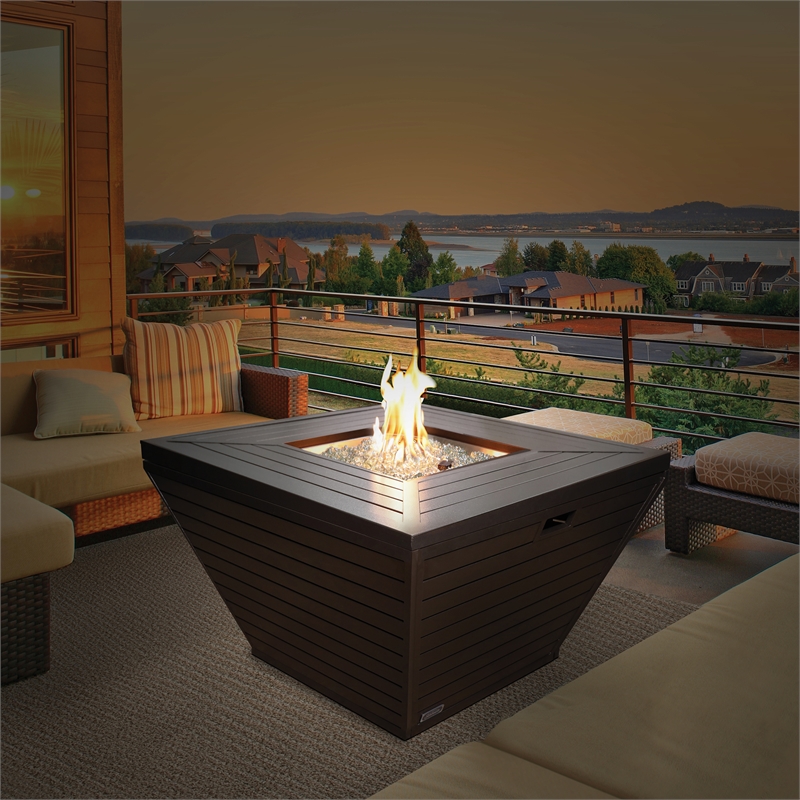 Sunbeam Contemporary Style Aluminum Fire Table in Brown Finish | Cymax ...