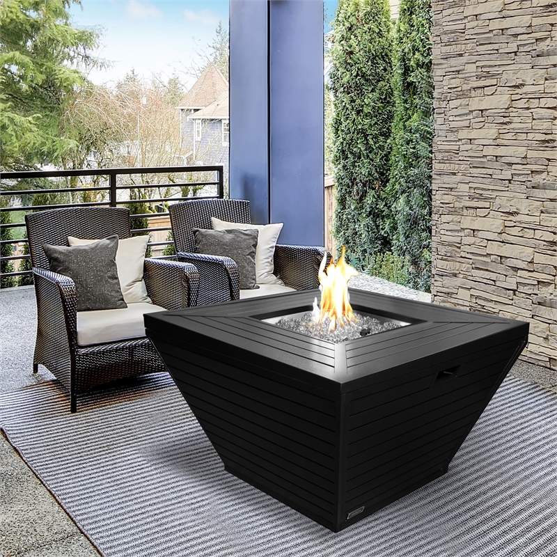 Sunbeam Contemporary Style Aluminum Fire Table in Matte Black Finish ...