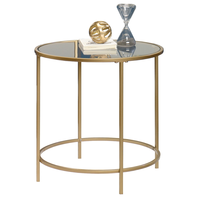 Sauder International Lux Round End Table in Satin Gold | Cymax Business