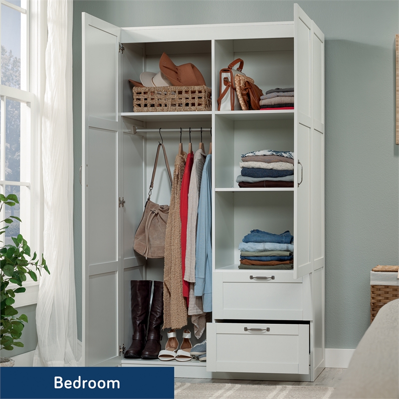 Sauder Select Engineered Wood Wardrobe Armoire in White Finish | Homesquare