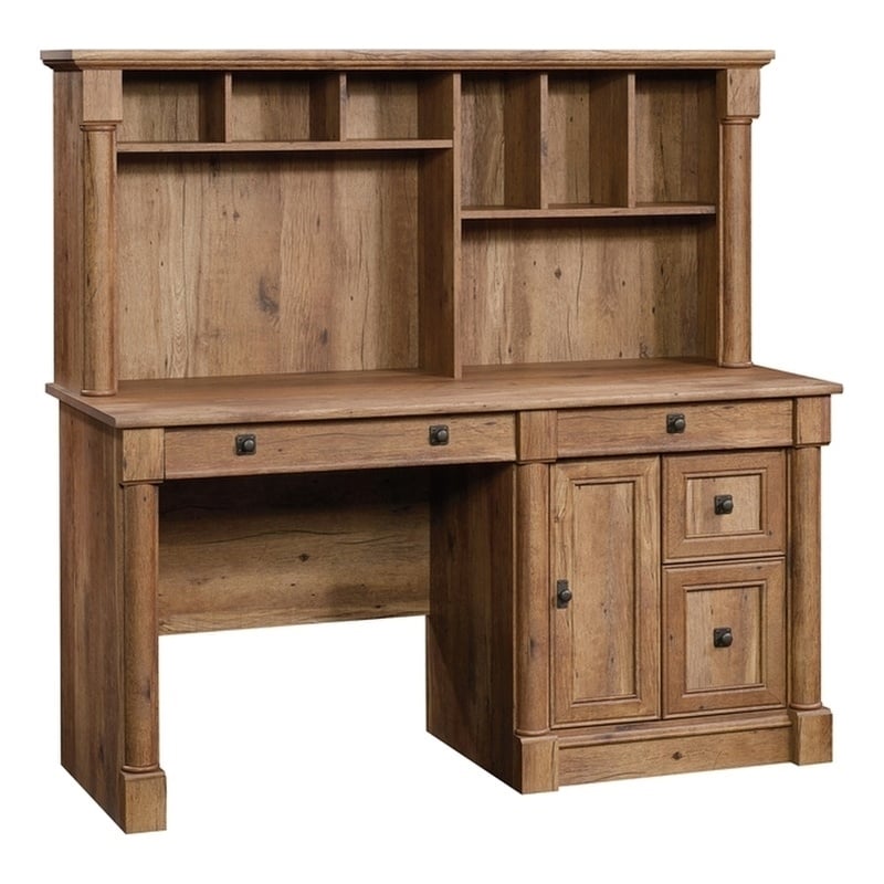 Sauder Palladia Engineered Wood Computer Desk With Hutch in Vintage Oak ...