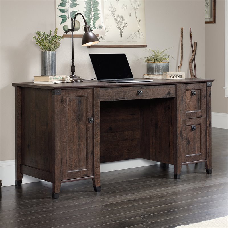 Sauder Carson Forge Engineered Wood Computer Desk in Coffee Oak | Cymax ...