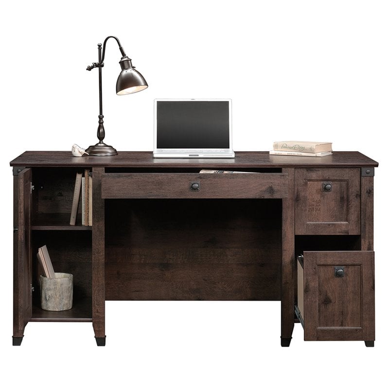 Sauder Carson Forge Engineered Wood Computer Desk in Coffee Oak | Cymax ...