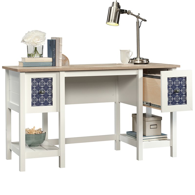 Sauder Cottage Road Engineered Wood Writing Desk in Soft White/Lintel ...