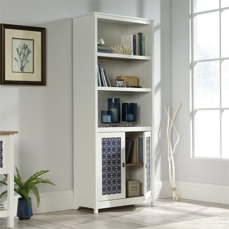 Sauder Cottage Road Engineered Wood 3 Shelf Bookcase in Soft White Lintel Oak BushFurnitureCollection