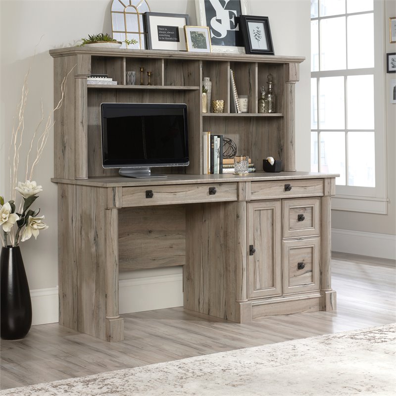 Sauder Palladia Engineered Wood Computer Desk With Hutch in Split Oak ...