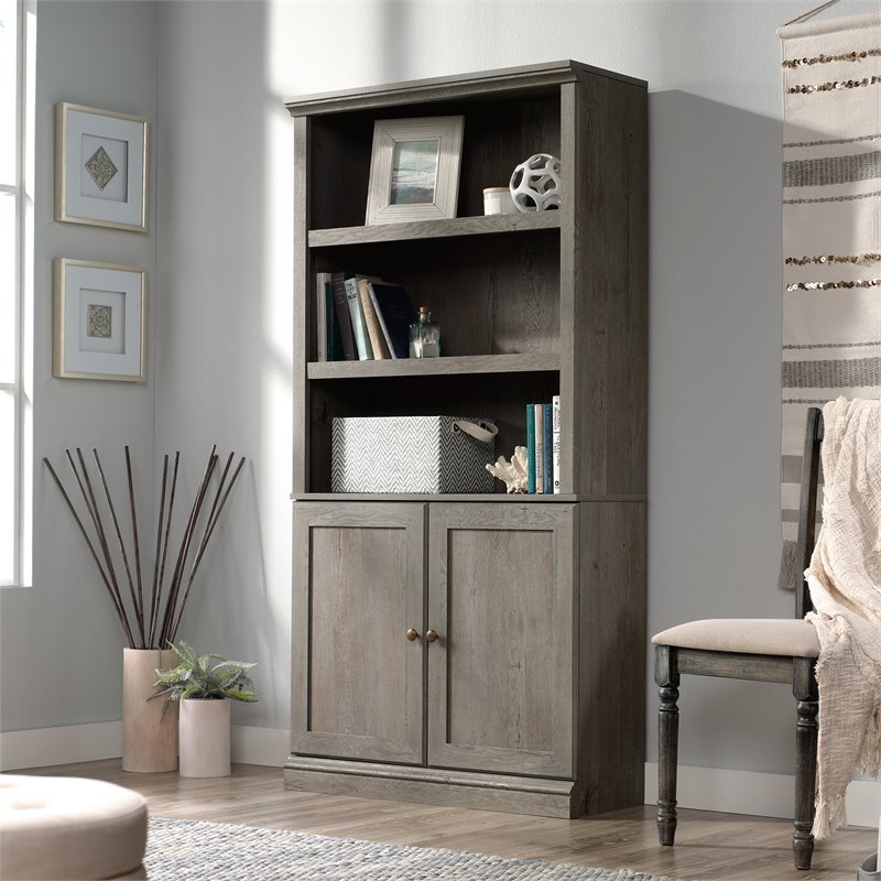 Sauder Misc Storage 3-Shelf 2-Door Tall Wood Bookcase in Mystic Oak ...