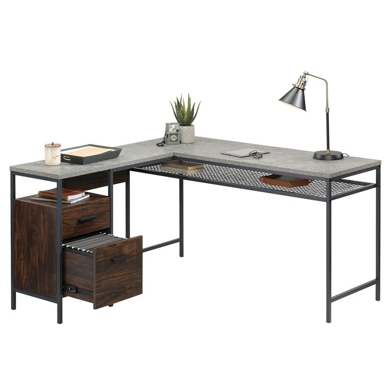 Sauder Market Commons Engineered Wood and Metal L-Shaped Desk in Rich ...