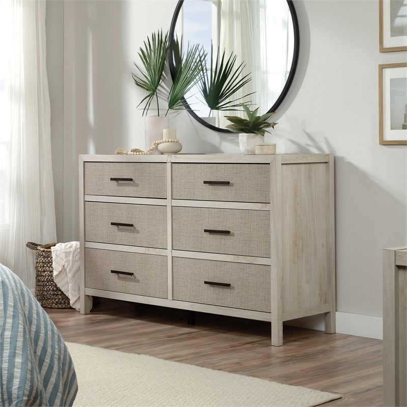 Sauder Pacific View Engineered Wood 6-Drawer Bedroom Dresser in Chalked ...