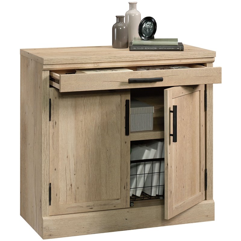 Sauder Aspen Post 2 Door Wooden Library Base Storage Stand in Prime Oak ...