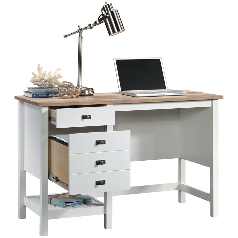 Sauder Cottage Road Single Pedestal Desk in Engineered Wood-Glacier ...