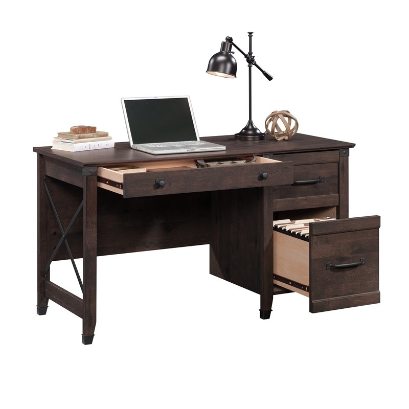 Sauder Carson Forge Engineered Wood Desk in Coffee Oak BushFurnitureCollection