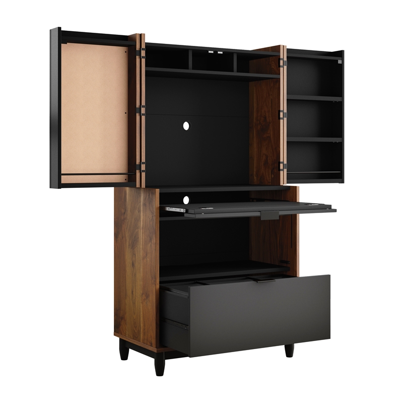 Sauder Harvey Park Engineered Wood Computer Cabinet in Grand Walnut