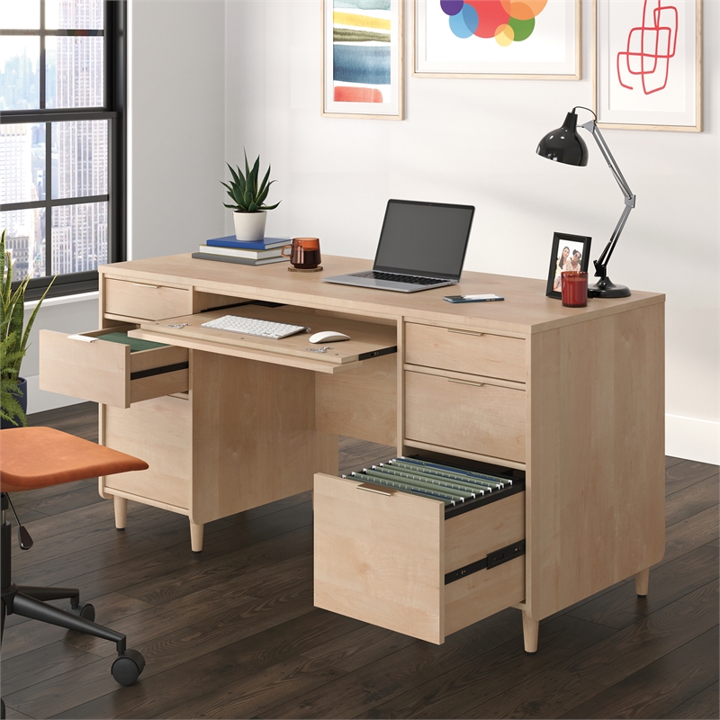 Clifford Place Engineered Wood Executive Desk in Natural Maple | Bush ...
