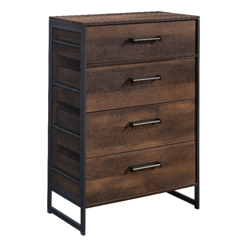 Oak and metal chest of drawers store