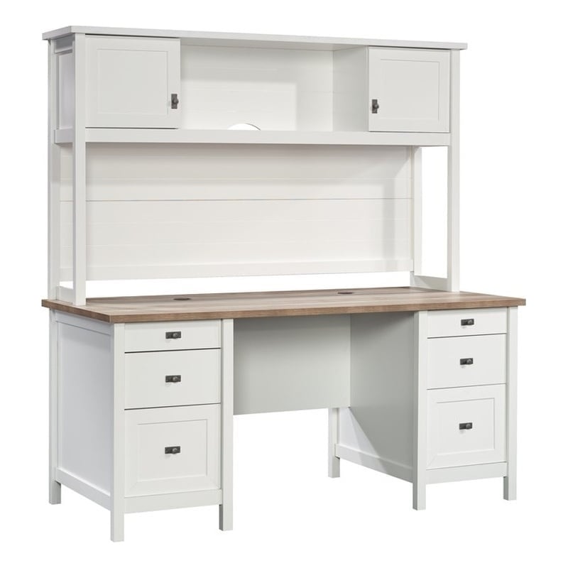 Sauder Cottage Road Engineered Wood Executive Desk with Hutch in White Finish Cymax Business
