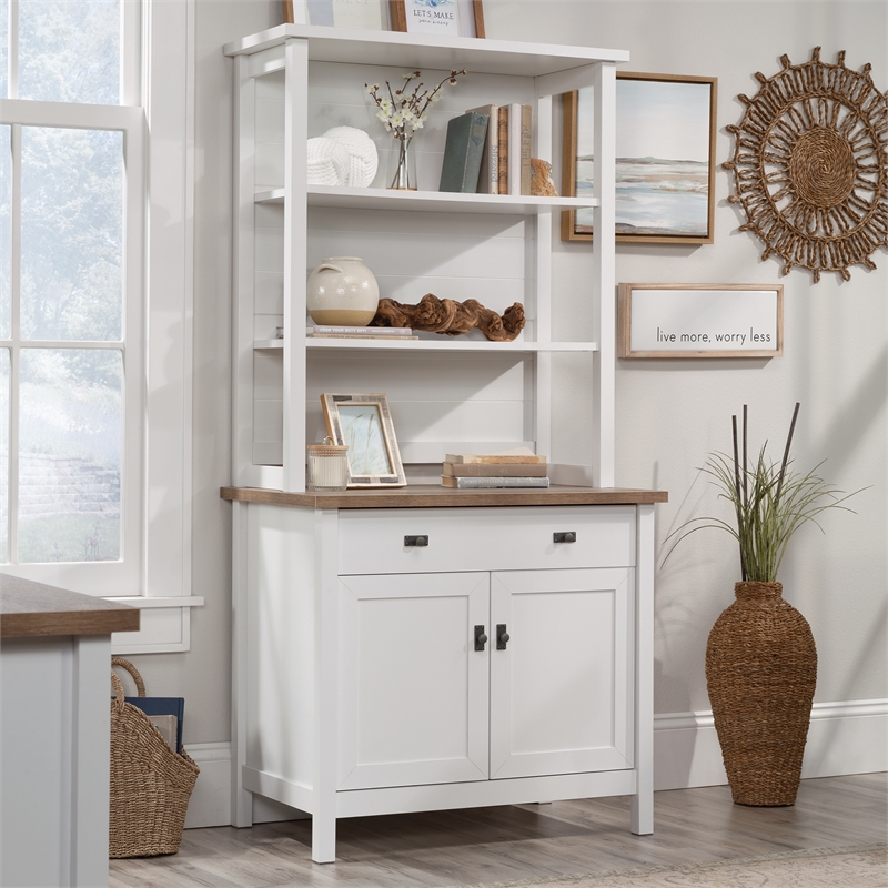 Sauder Cottage Road Engineered Wood Library with Hutch in White Finish