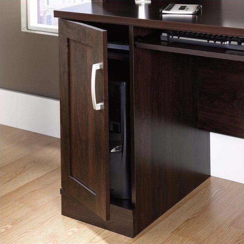Sauder Office Port Engineered Wood Computer Credenza Desk in Dark Alder ...