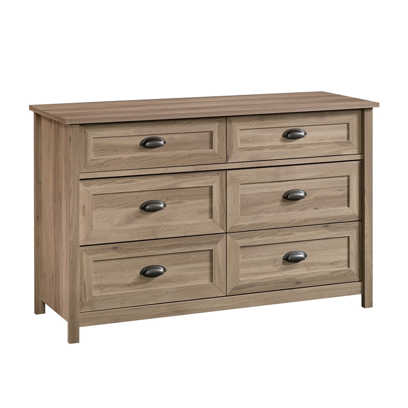 Sauder County Line Engineered Wood 6 Drawer Dresser in Salt Oak Finish