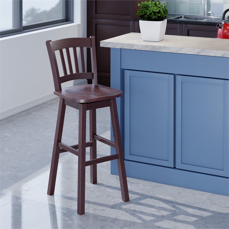 Winsome Fina 29 H Swivel Seat Transitional Solid Wood Bar Stool Walnut