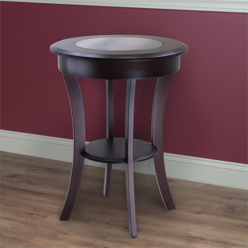 Winsome Cassie Round Transitional Solid Wood End Table with Glass in ...