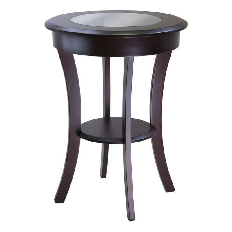 Winsome Cassie Round End Table with Glass in Cappuccino Finish | Cymax ...