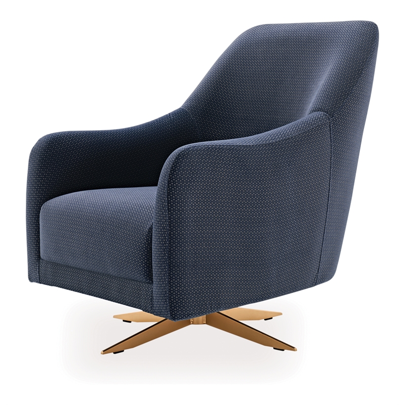 Enza Home Vienna Fabric Swivel Armchair in Petrol Blue Rose Gold
