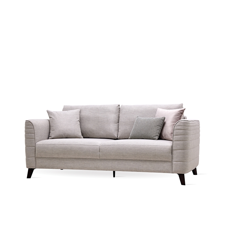 Enza Home Grace 3-Seater Fabric & Wood Sofa Bed in Cream/Black | Homesquare