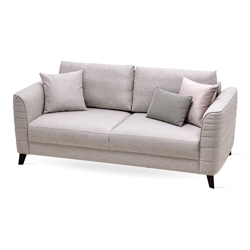 Enza Home Grace 3-Seater Fabric & Wood Sofa Bed in Cream/Black | Homesquare