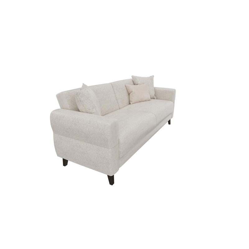 Enza Home Astera 3-Seater Fabric & Wood Sofa Bed in Cream/Gray