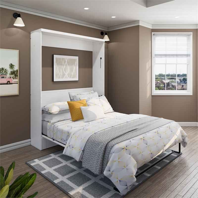 RoomAndLoft Queen Size Murphy Wall Bed in White Solid Wood - Easy Assembly | Cymax Business