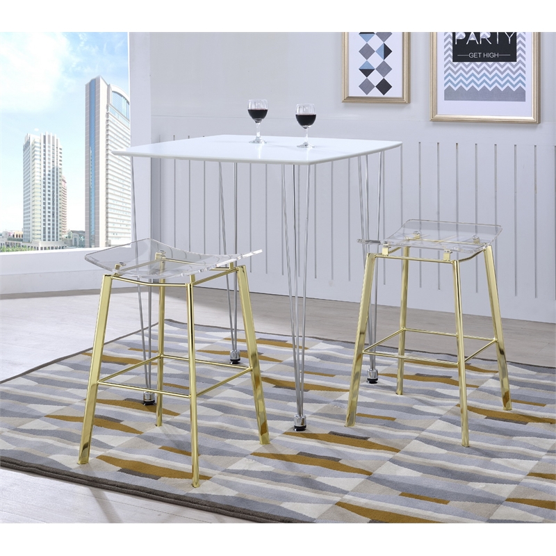 Fox Hill Trading Pure Decor 24 Metal Barstools in Clear Gold Set of 2 Homesquare