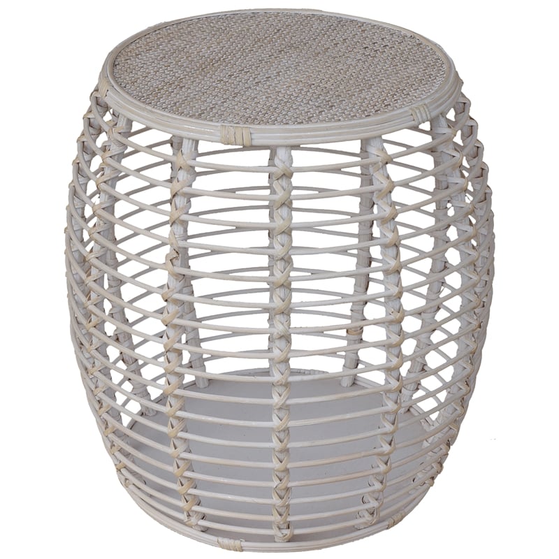 Gallerie Decor Java Transitional Rattan End Table in Whitewashed ...