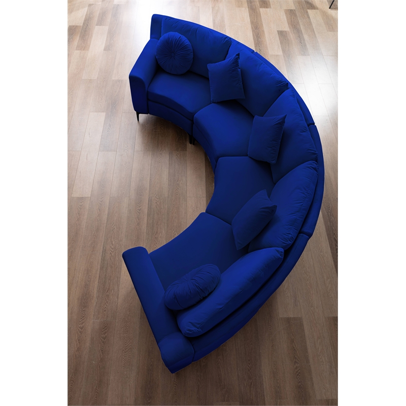 Legend Vansen 136" Symmetry Curved Modern Velvet Sectional Sofa in Blue ...