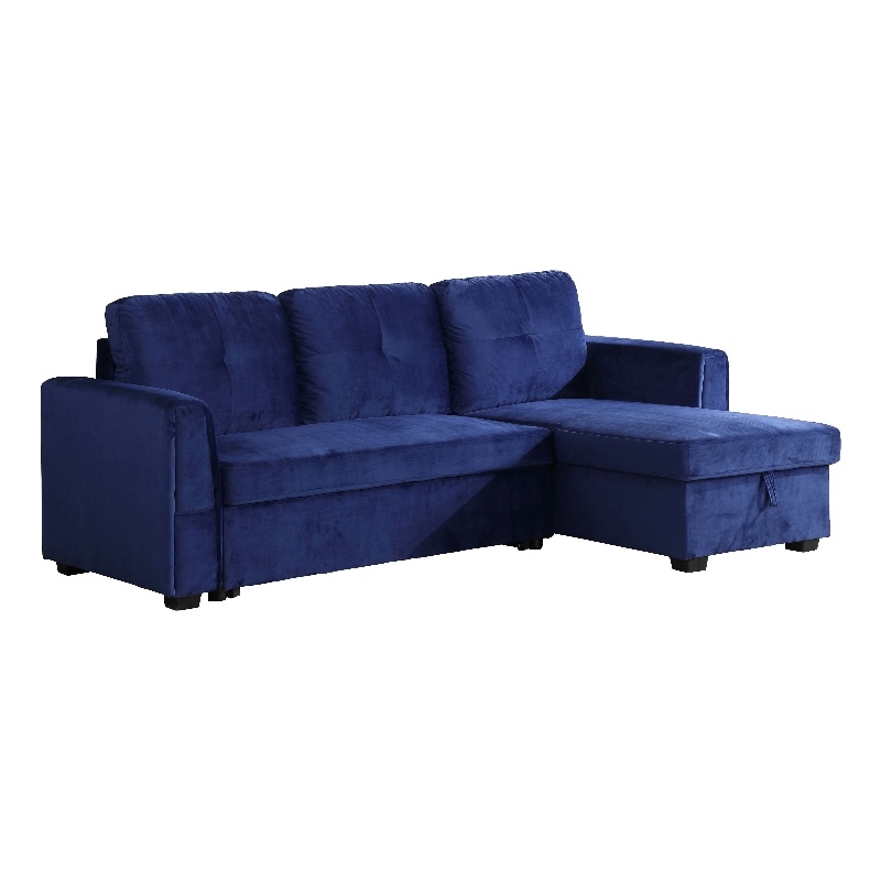 Legend Vansen Convertible Modern Velvet Sleeper Sectional Sofa in Blue ...
